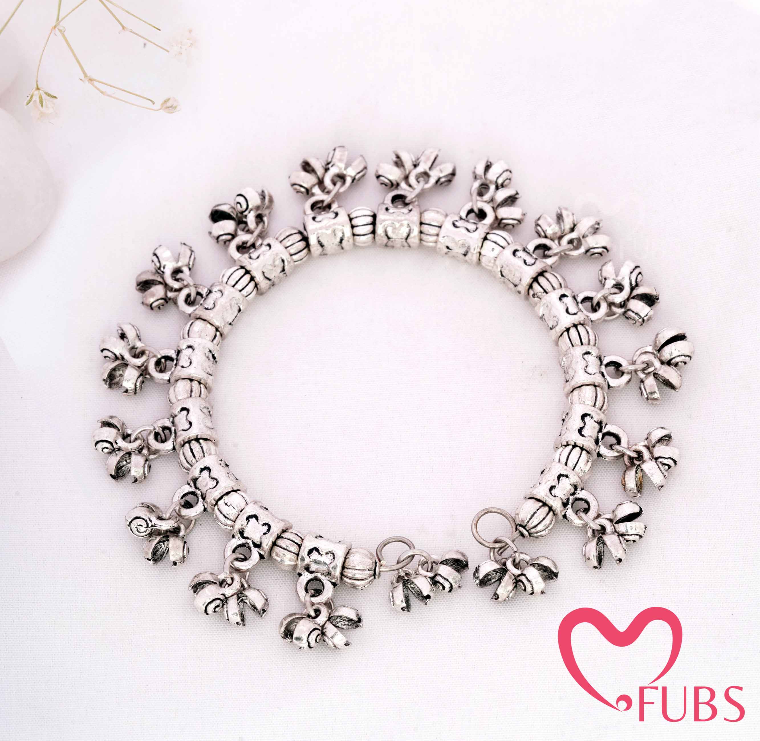 Charm Bracelet with Floral Accents & Engraved Panels – FUBS